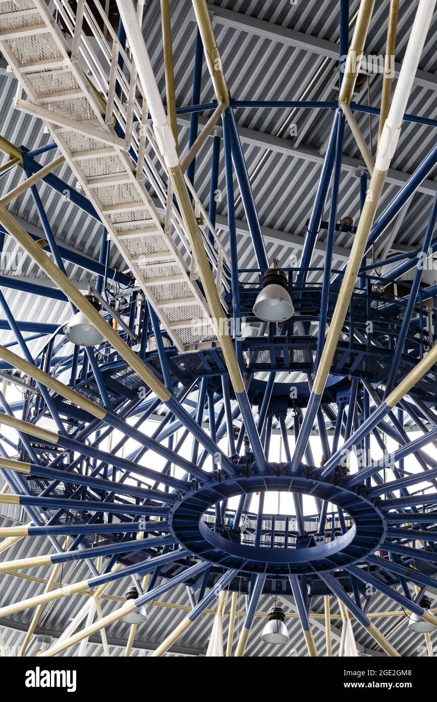 Industrial creative construction with metal tubes and lamps Stock Photo ...