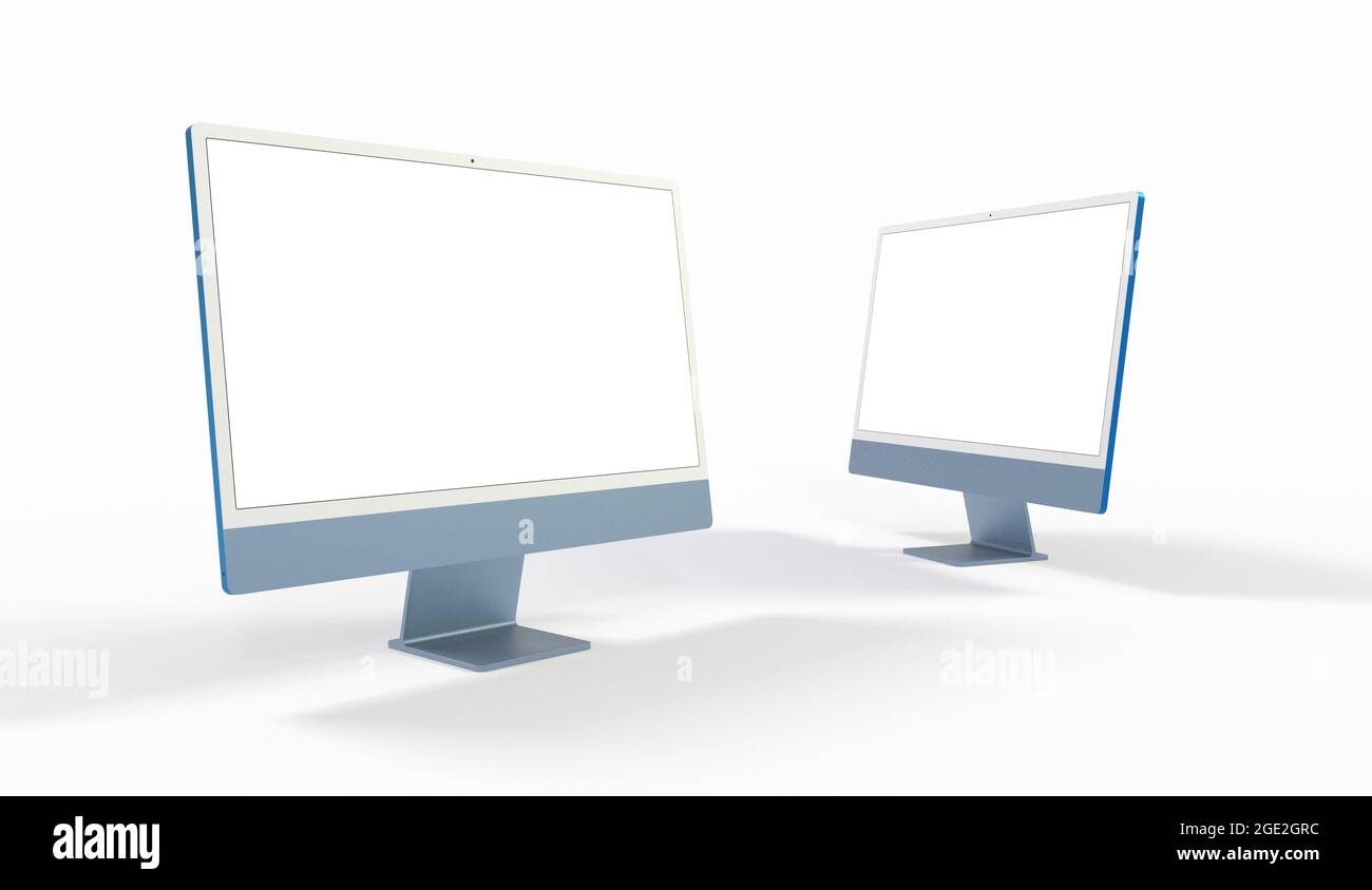 3D rendering of two monitors with copyspace on the white screen ...