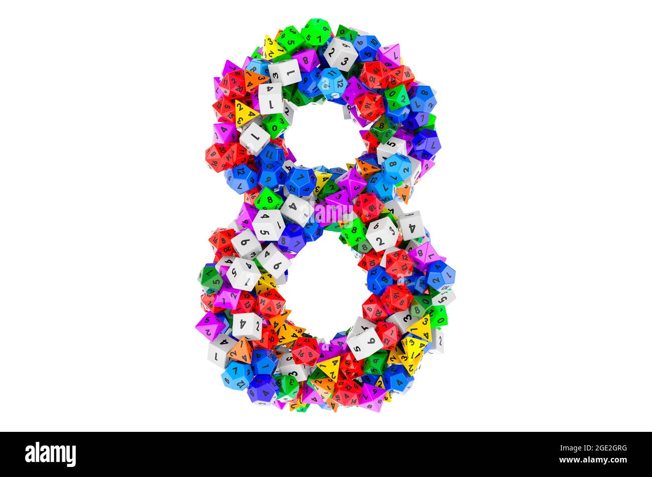 Number 8, from colored roleplaying dice. 3D rendering isolated on white ...