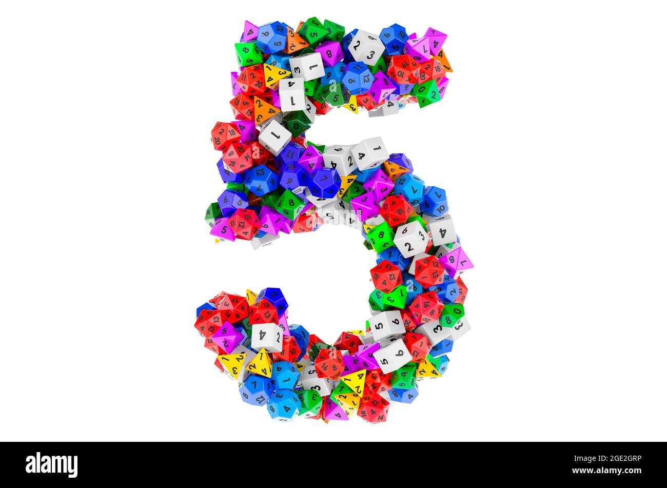 Number 5, from colored roleplaying dice. 3D rendering isolated on white ...
