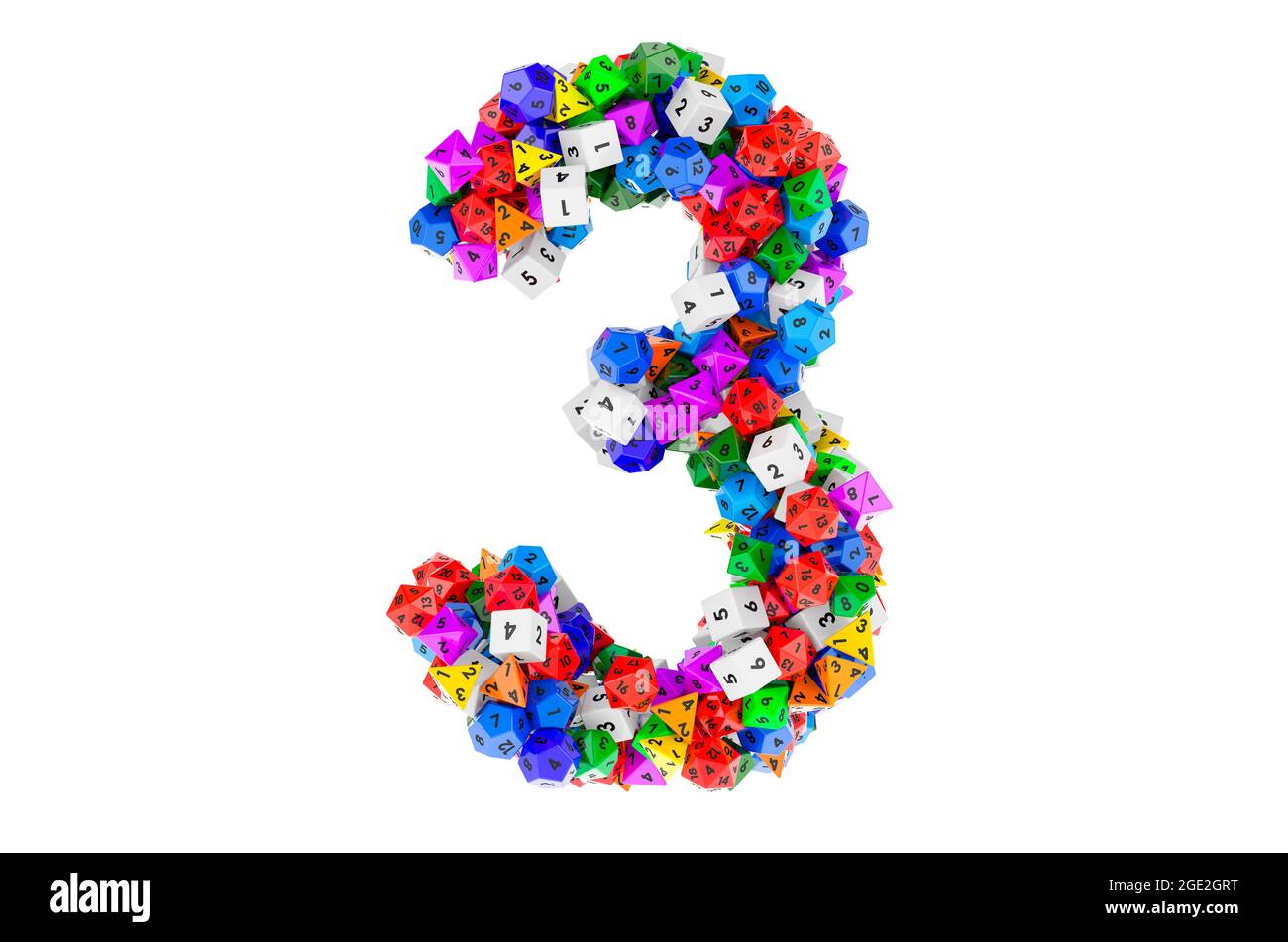 Number 3, from colored roleplaying dice. 3D rendering isolated on white ...