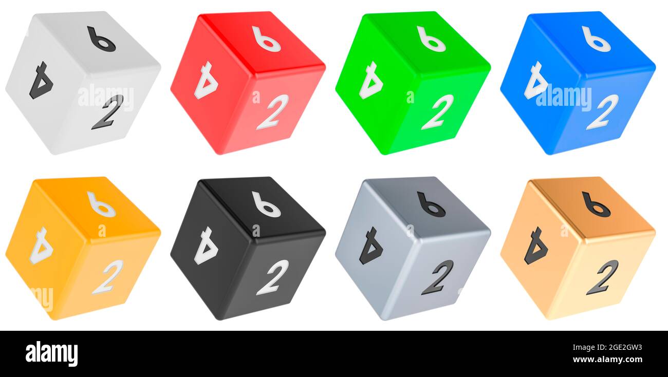Set of colored die, six sides dice, various colors. 3D rendering ...