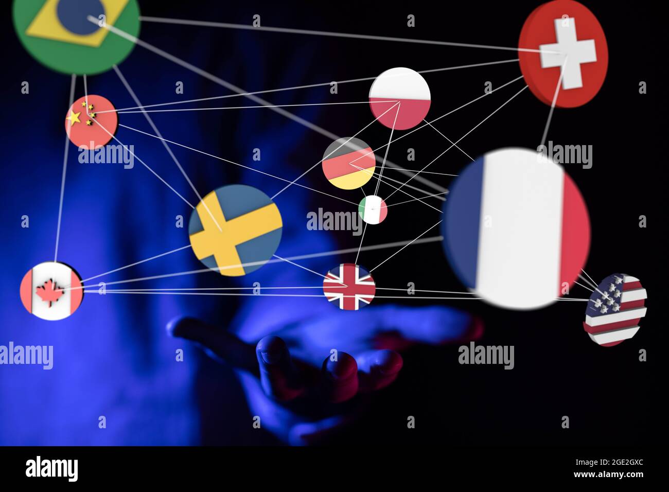 Person presenting the virtual projection of national flags of the ...