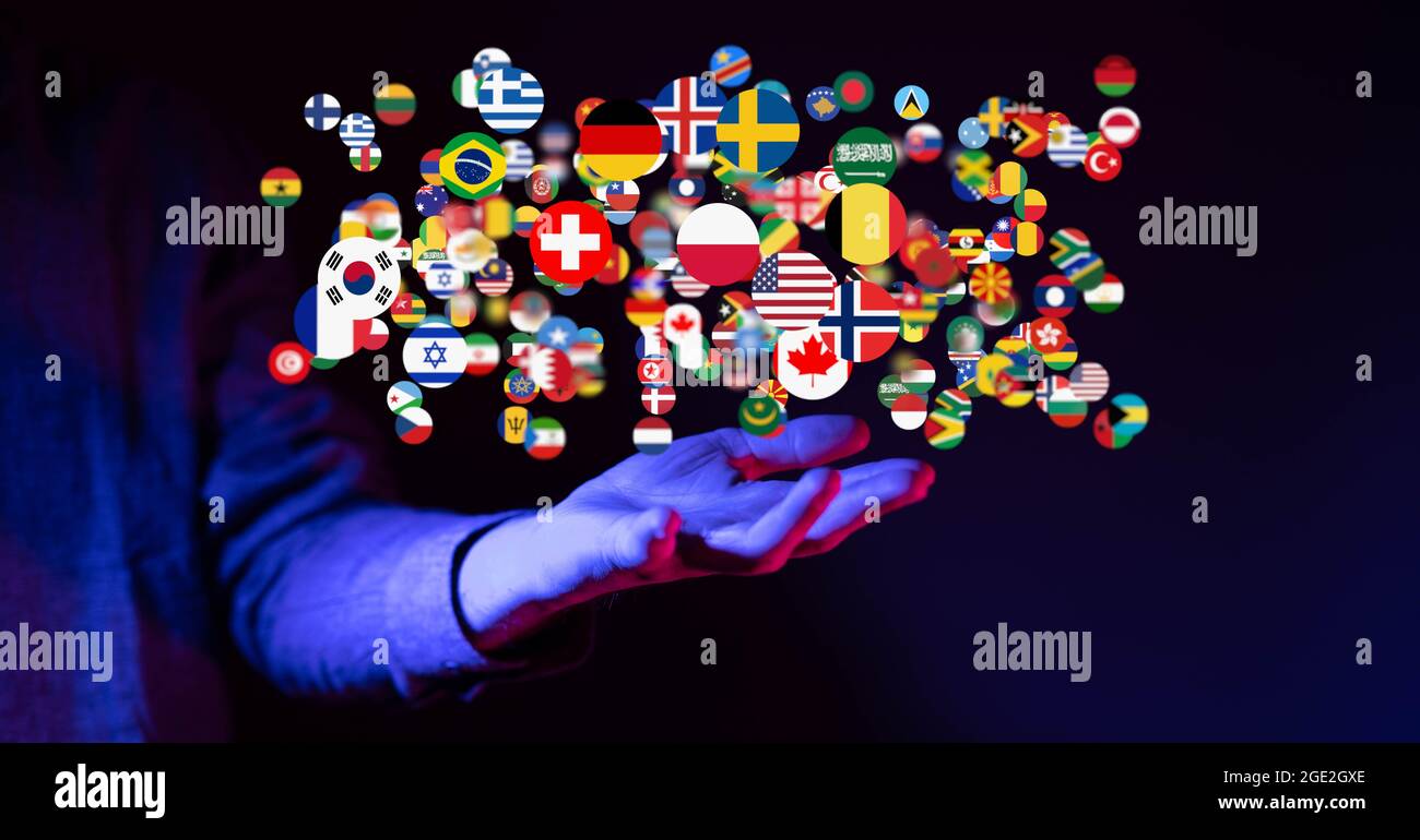 Person presenting the virtual projection of national flags of the ...