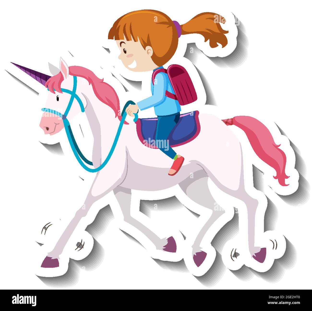 A girl riding unicorn cartoon sticker illustration Stock Vector Image ...