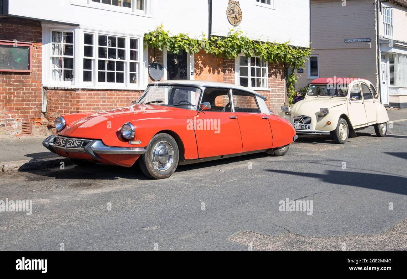 citroen cars parked in the high street in the village of charing kent ...