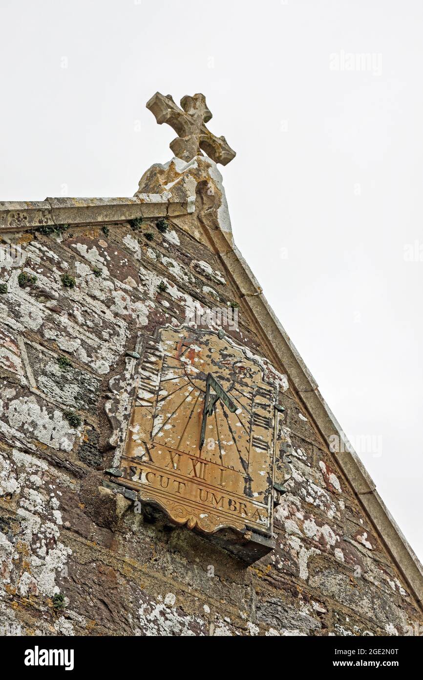 Sundial over the south door of Maker Church, Rame in south east ...