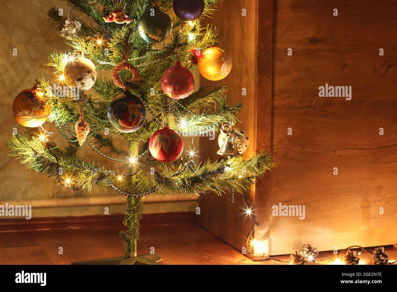 New Year tree with lights and toys. Christmas tree Stock Photo - Alamy
