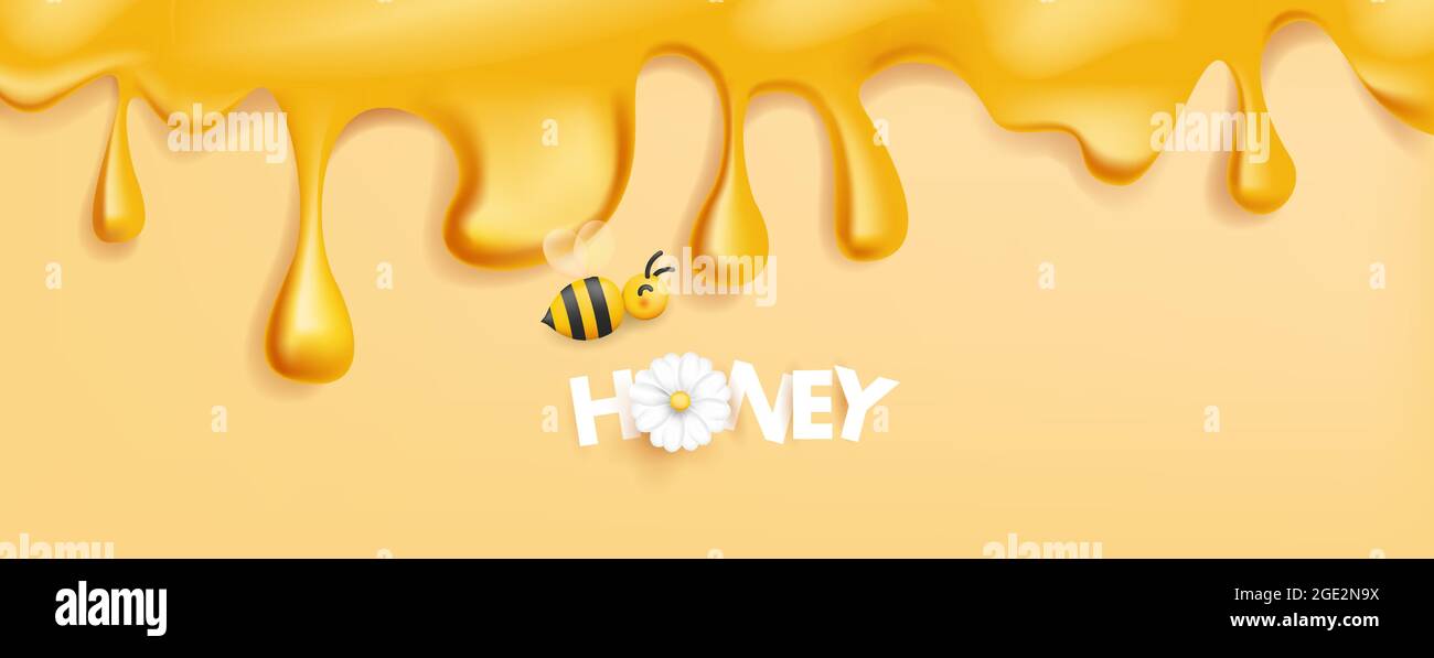 Honey syrup flowing from the top of the screen, bee illustration icon ...