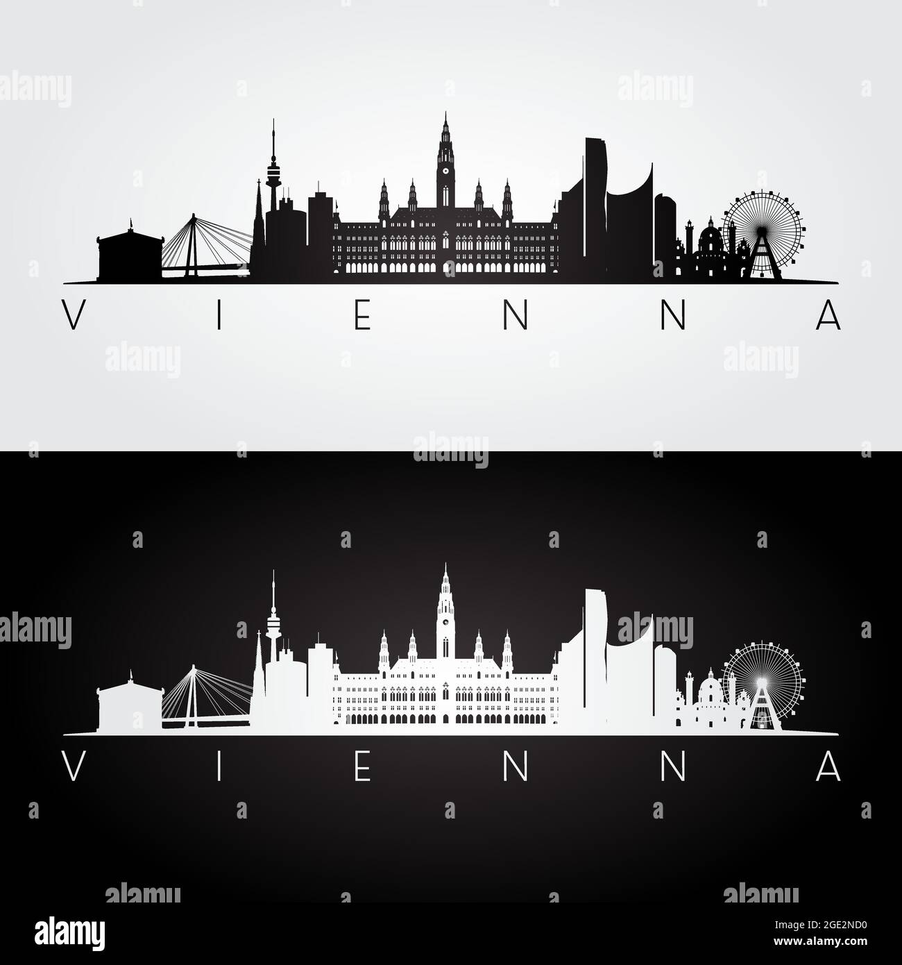 Vienna skyline and landmarks silhouette, black and white design, vector ...