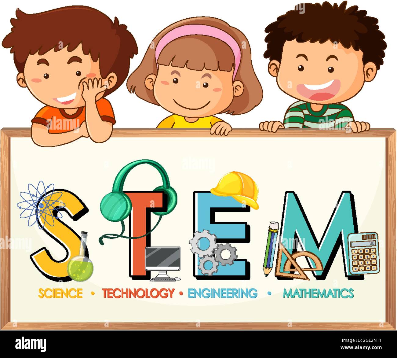 STEM education logo with little kids cartoon character illustration ...
