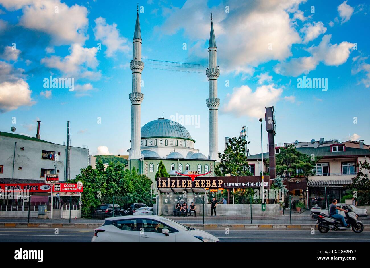 ALTINOVA, TURKEY. AUGUST 07, 2021. City center View to Mosque Main ...