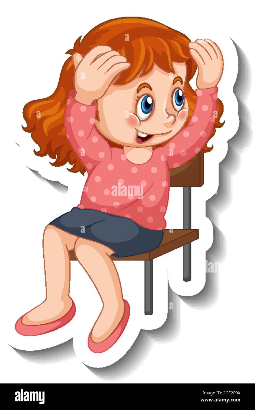 Sticker template with a girl cartoon character isolated illustration ...