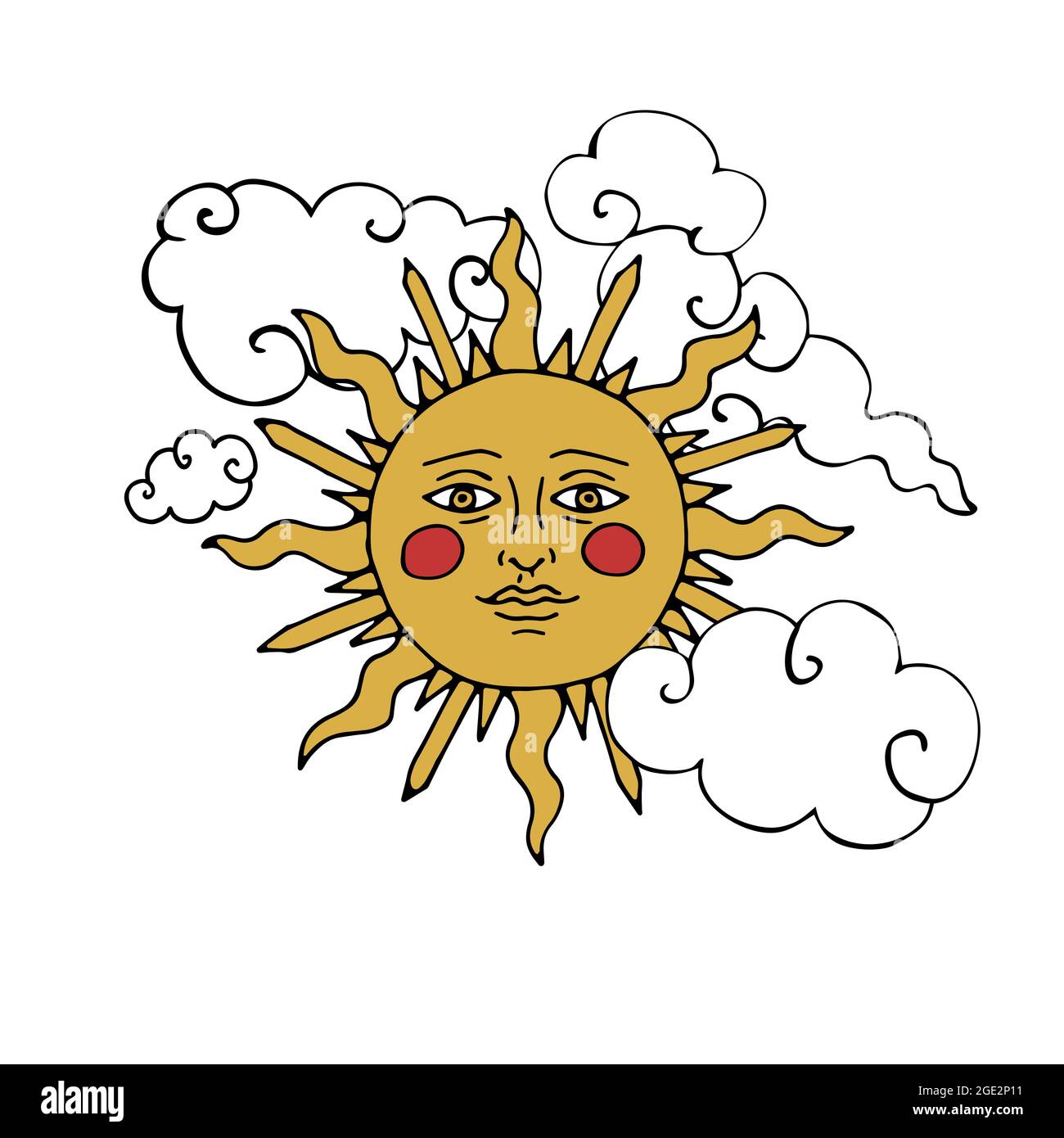 Vintage Mystic Sun with human face in the sky with clouds Stock Vector ...