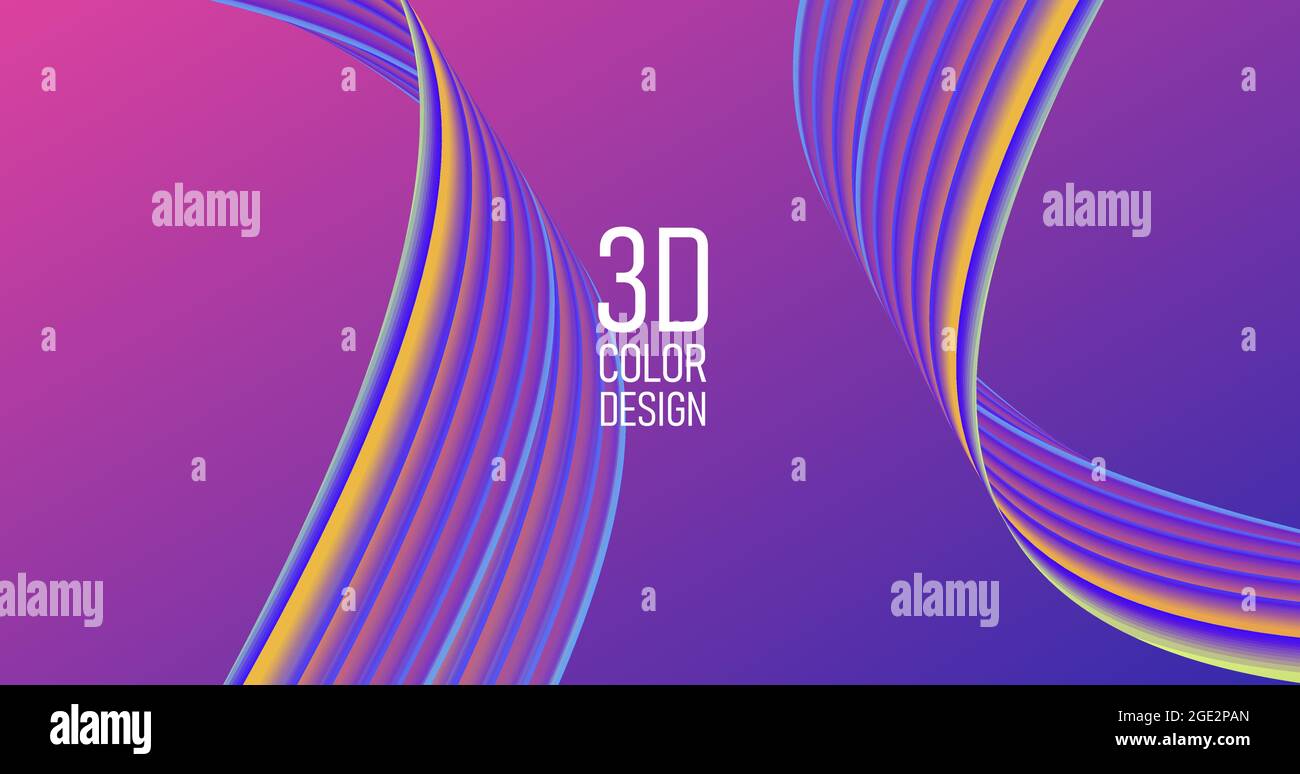 Abstract background with 3d curves in fluorescent colors, flat stripe ...