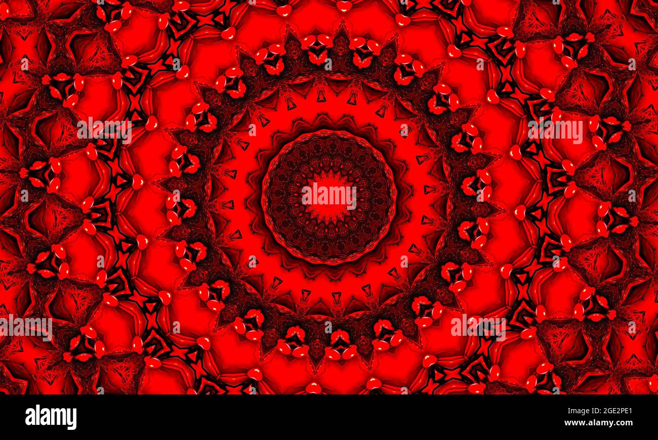 red circular wave glow. kaleidoscope lighting effect. abstract ...