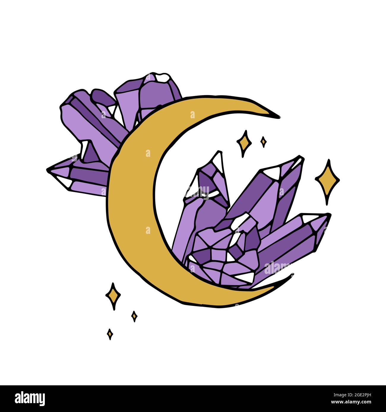 Vintage Mystic Crescent Moon with amethyst crystals colorful ...