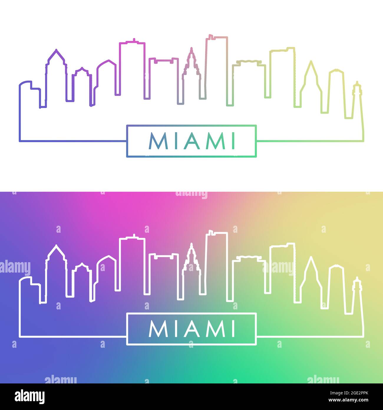 Miami skyline. Colorful linear style. Editable vector file Stock Vector ...