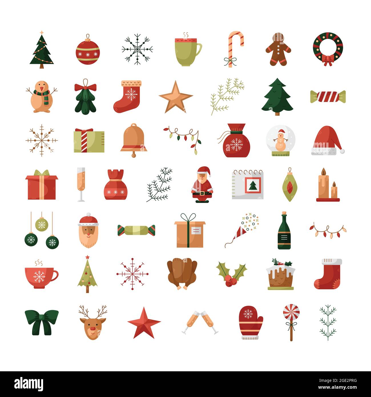 Vector set of color flat Christmas icons. New Year illustrations Stock ...