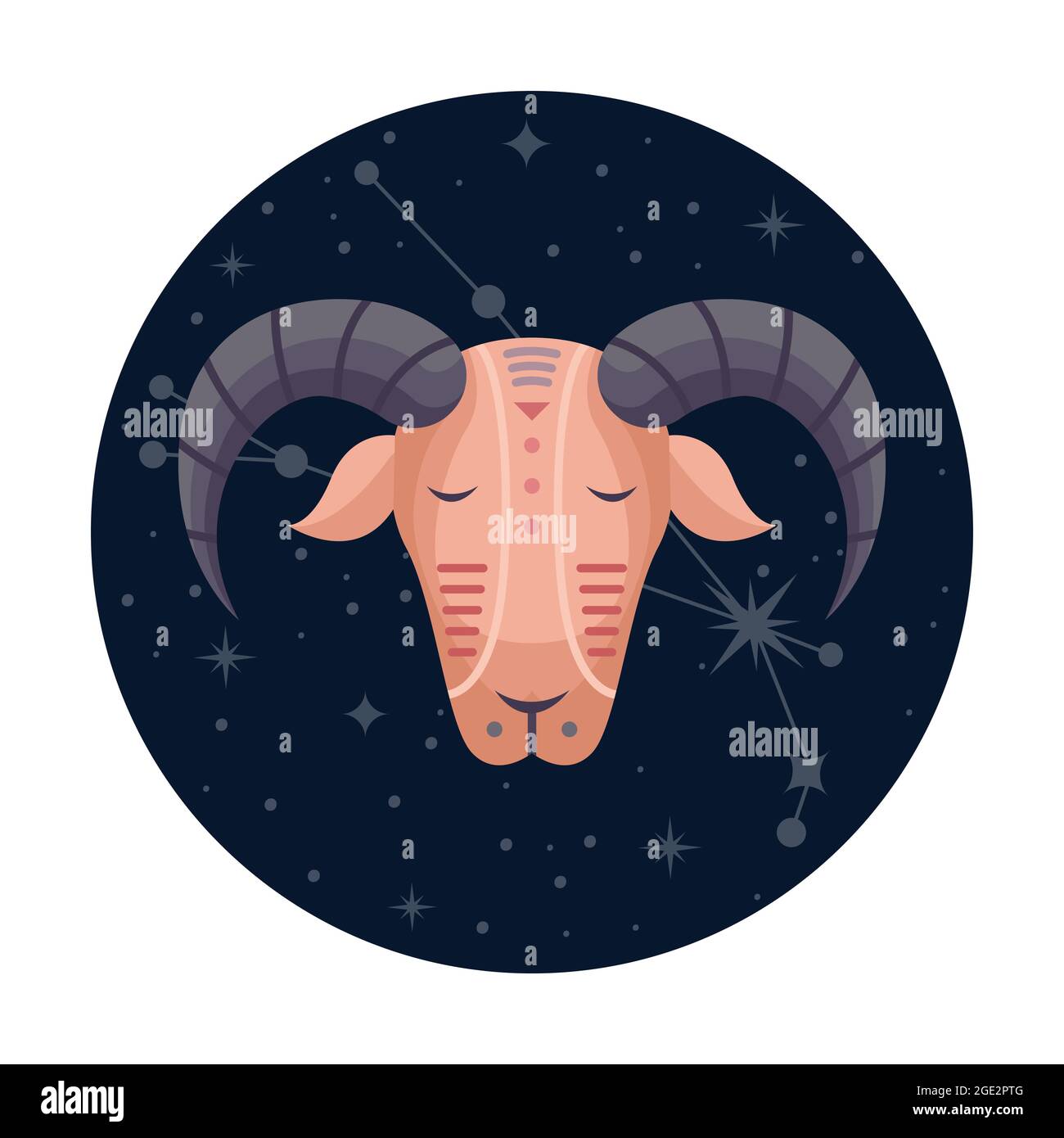 Flat vector illustration of aries zodiac sign with stars and ...