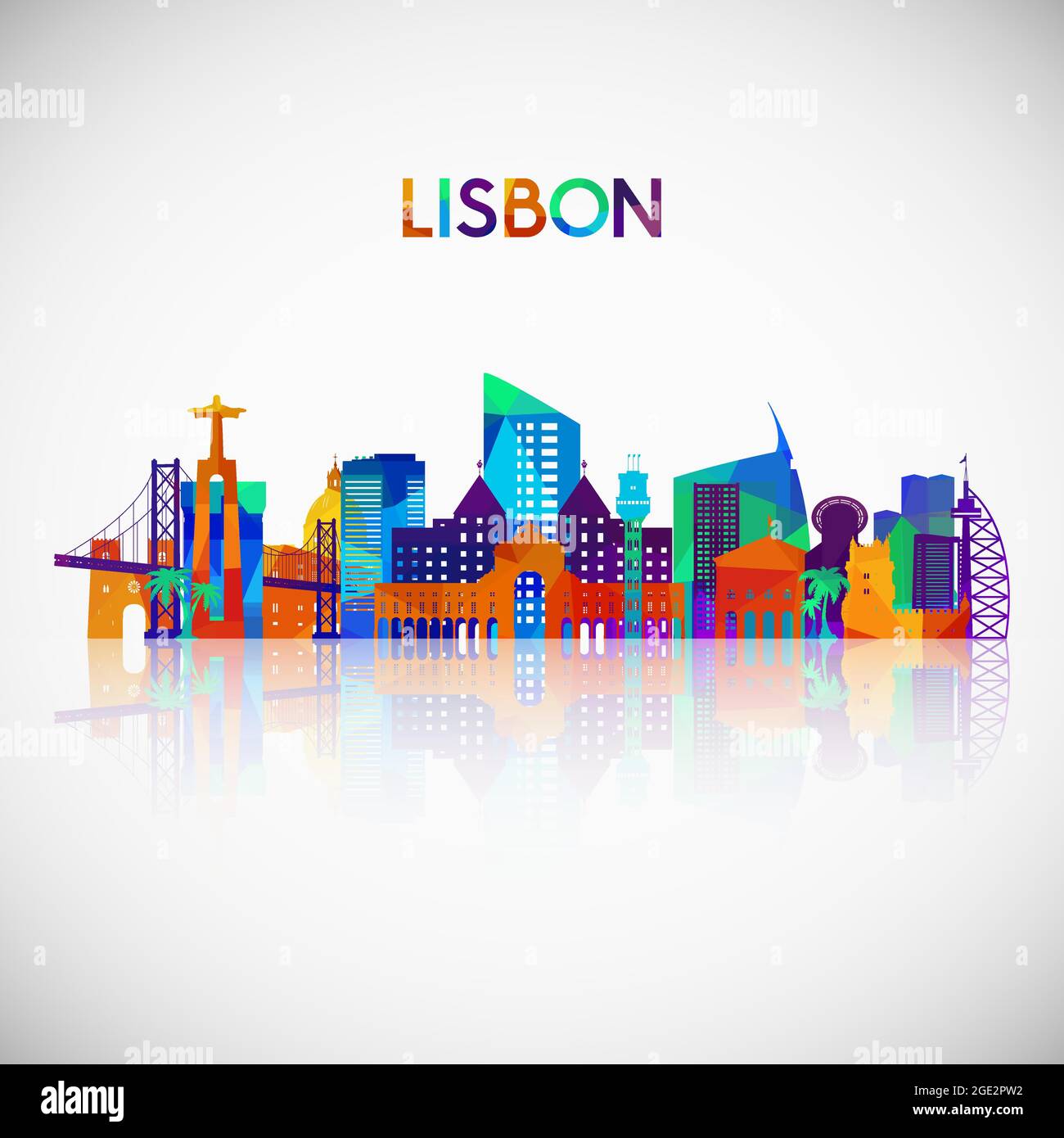 Lisbon skyline silhouette in colorful geometric style. Portugal symbol ...
