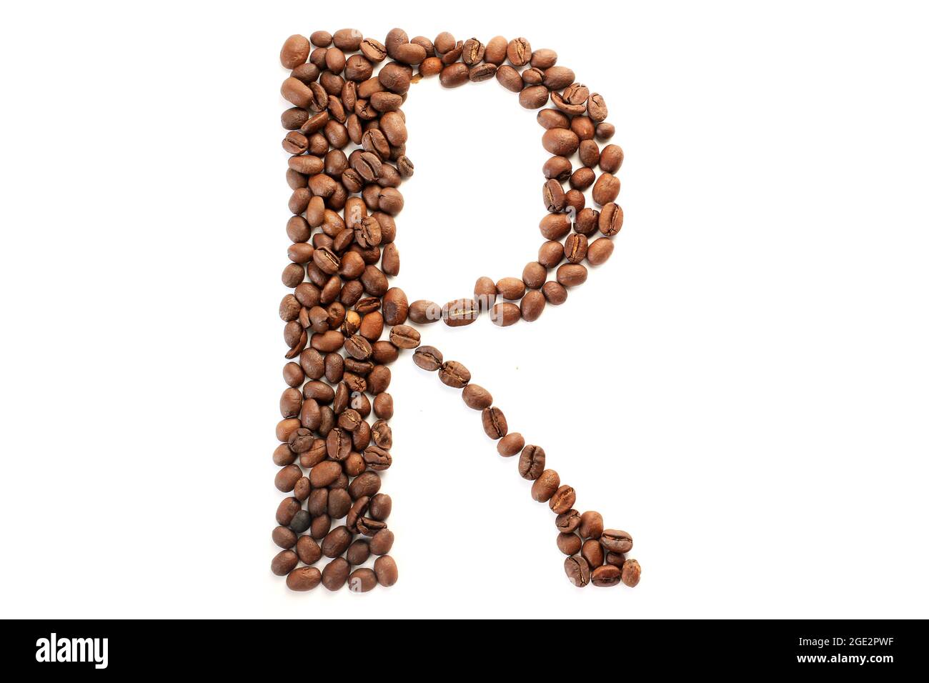 Coffee beans. Letter R made from coffee beans on a white background ...
