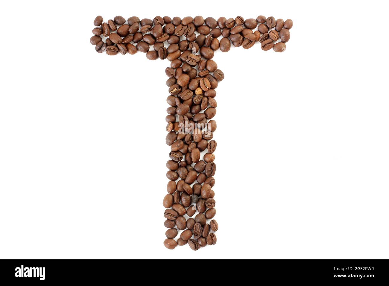 Coffee beans. Letter T made from coffee beans on a white background ...