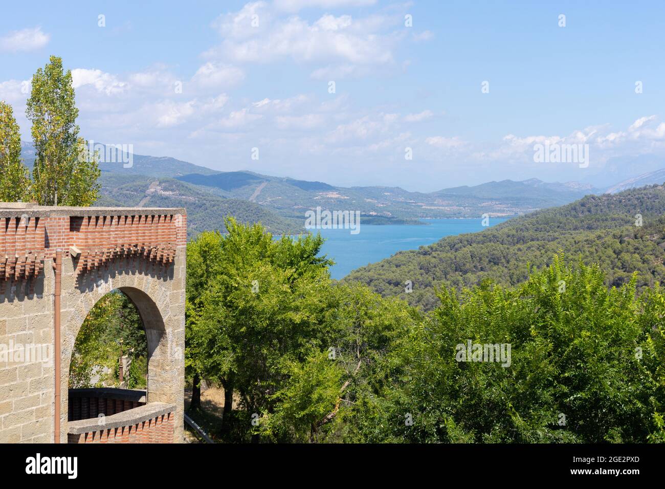 landscape of the grado reservoir in Huesca Spain with mountains and a ...