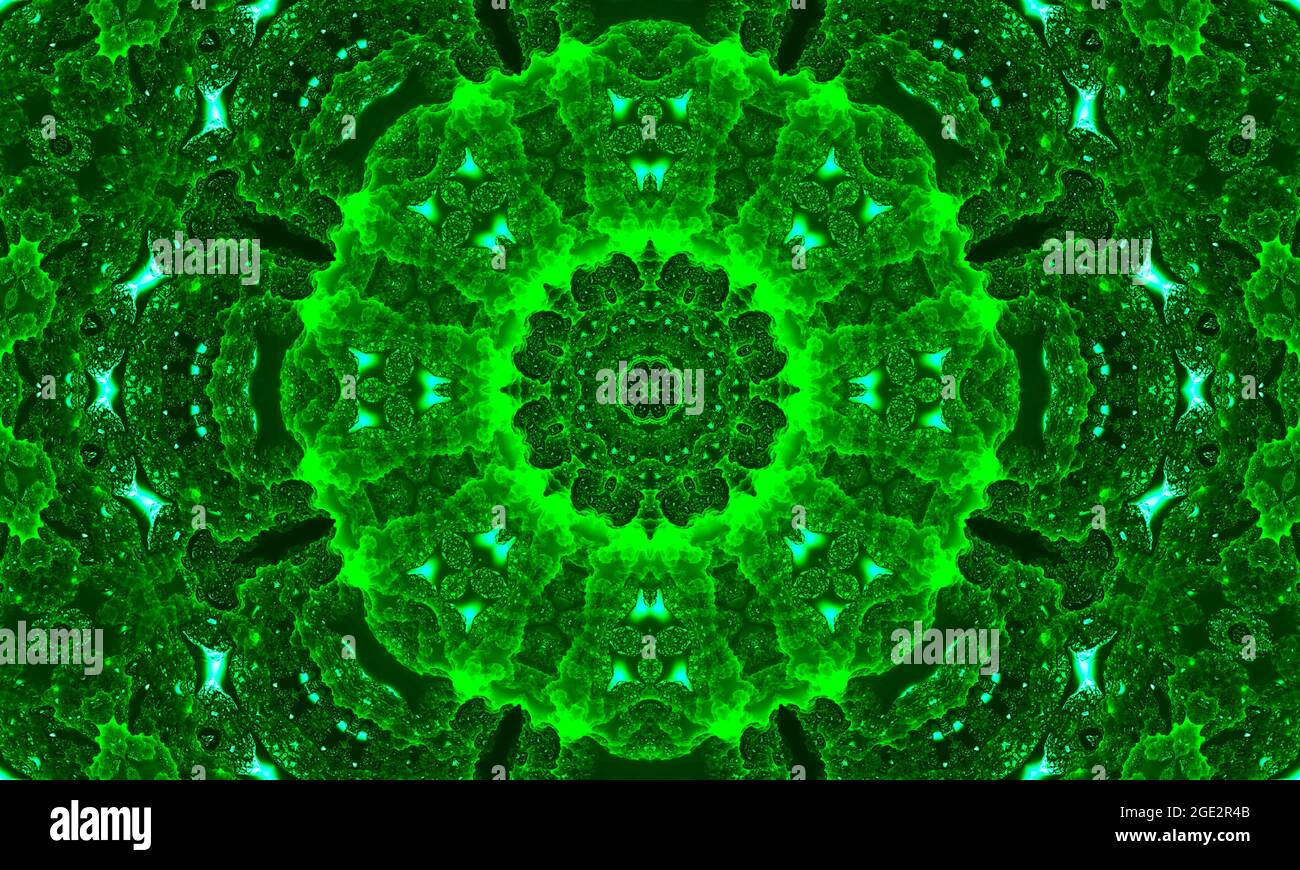 Green leaves kaleidoscope pattern. Abstract circle background Stock ...