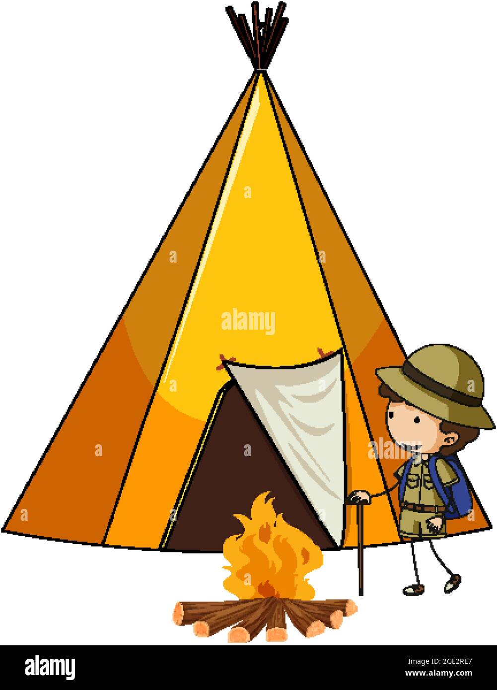 Camping tent with doodle kids cartoon character isolated illustration ...