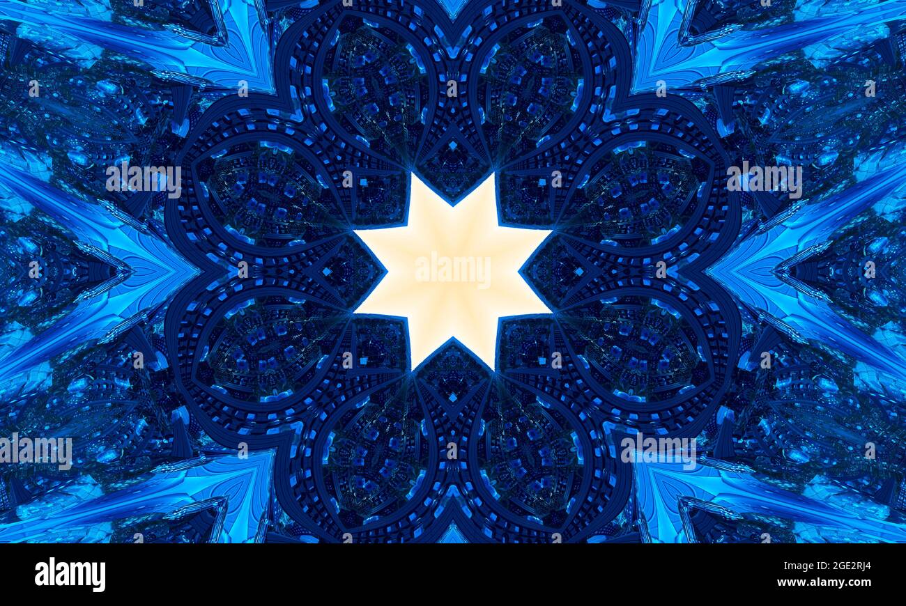 beige star on blue star background with rough texture, abstract drawing ...
