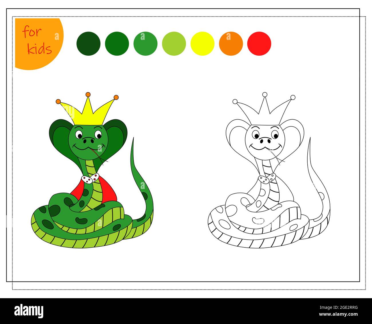 coloring book for kids, cute cartoon snake queen. vector isolated on a ...