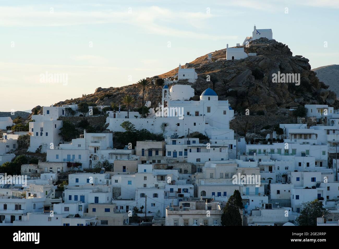 Panoramic view of the whitewashed village of Ios in Greece Stock Photo ...