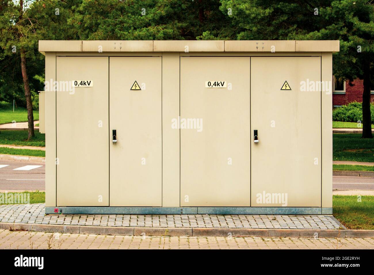 Electric cabinet with warning signs, street electricity shield Stock ...
