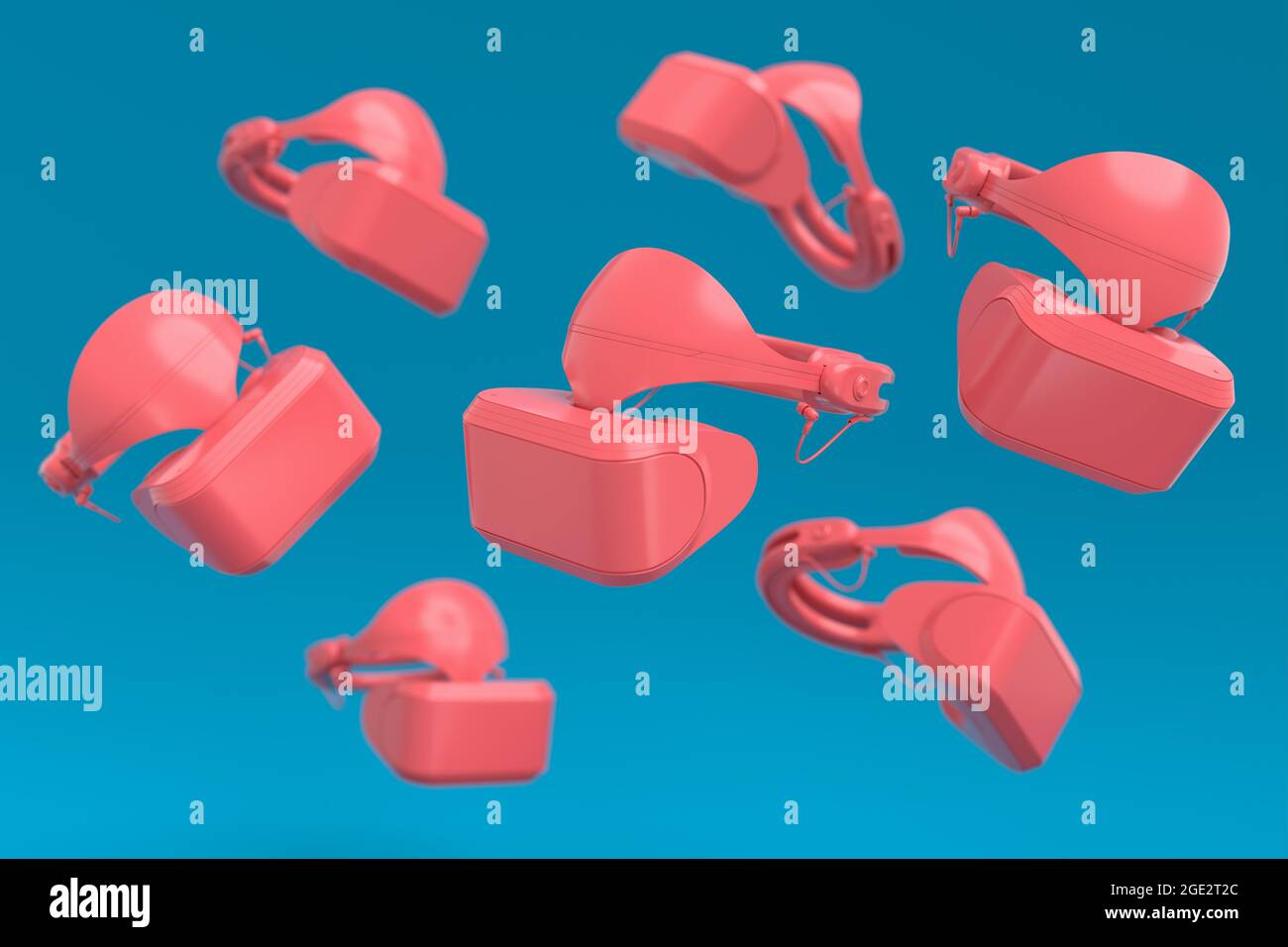 Flying gamer headphones or headset on blue and pink background with ...