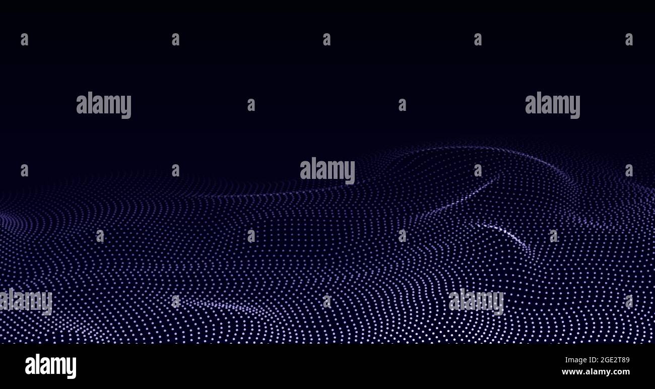 Blurry lights vector abstract background. Wave array of luminous points. The wave is flowing ...