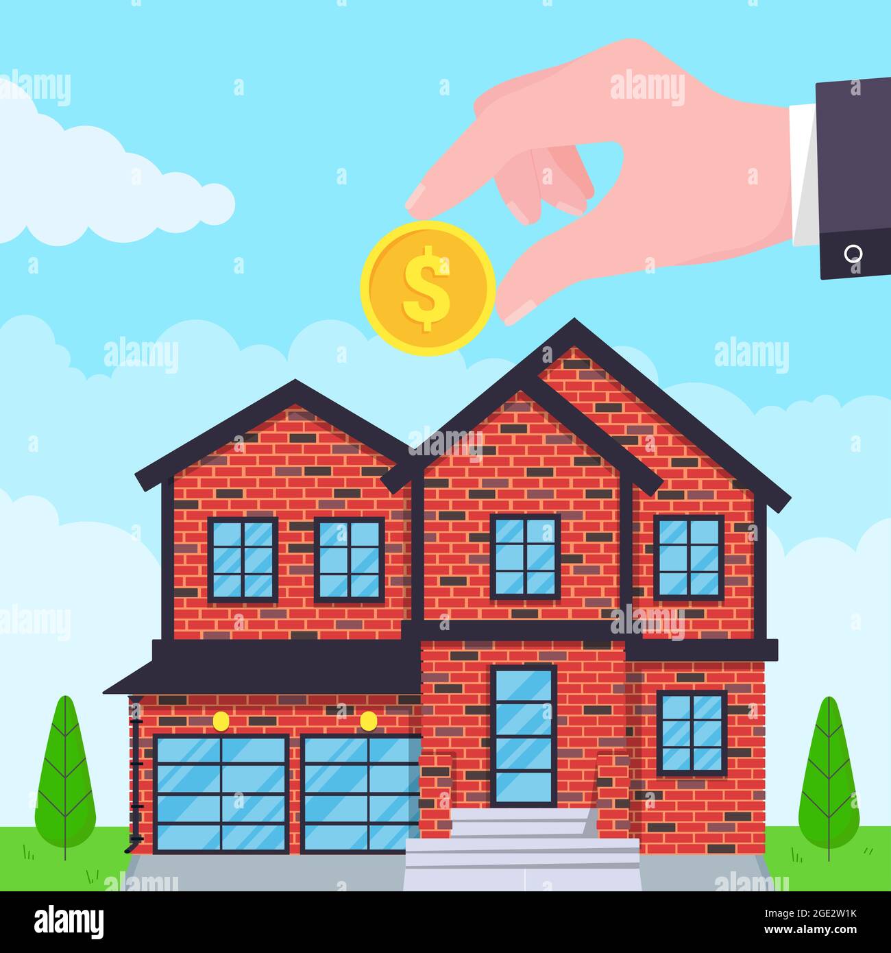Hand puts coin in the house flat style design vector illustration Stock ...