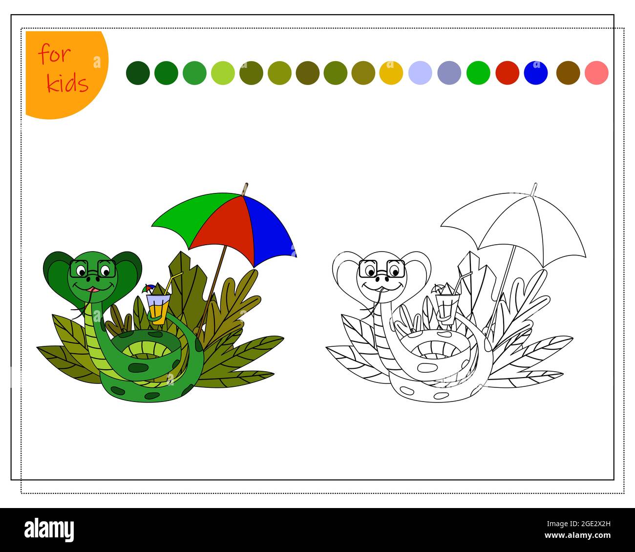 coloring book for kids, a cute cartoon snake is resting. vector ...