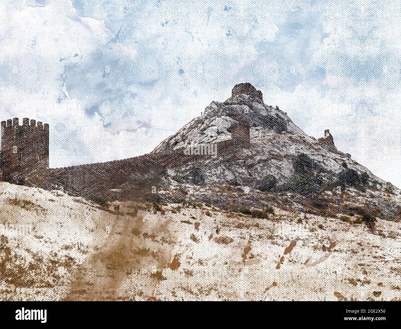 A Genoese fortress against the sky. Medieval fortification wall with ...