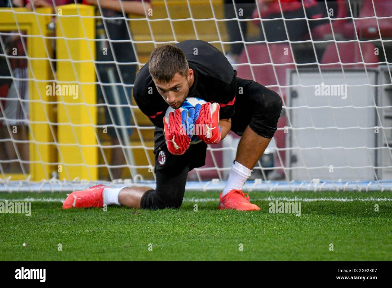 Alessandro Plizzari (Milan) saves in action during warm up during AC ...