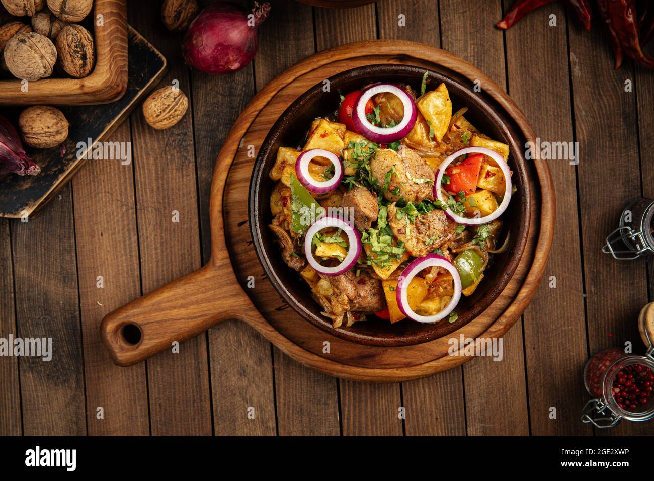 Georgian dish lamb ojahuri with potato stew Stock Photo - Alamy