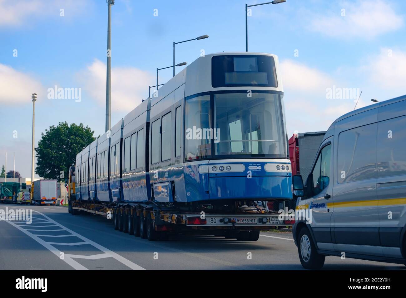 suben, austria, 12 july 2021, tramway on a low loader trailer at the ...