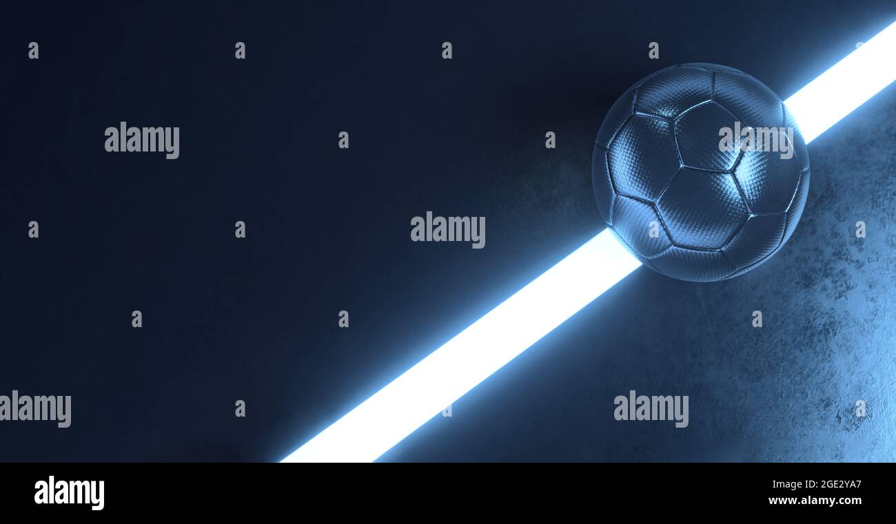 Futuristic black futsal indoor soccer field with ball laying in the ...