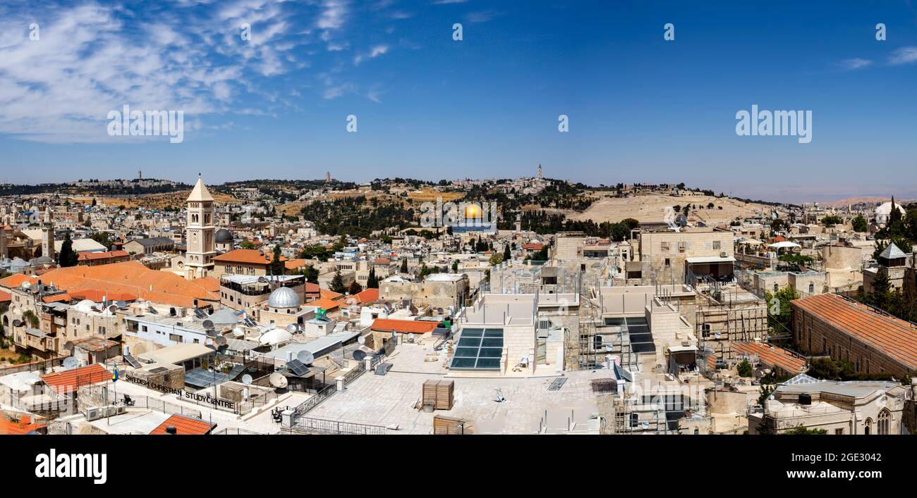 Panoramic image of the skyline of Jerusalem, Israel, with view of the ...