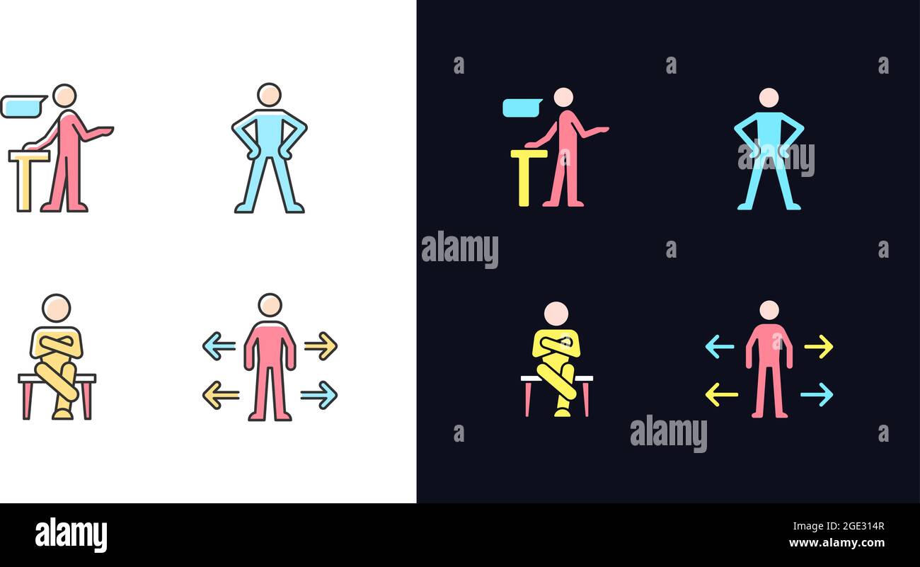 Communication skills light and dark theme RGB color icons set Stock ...