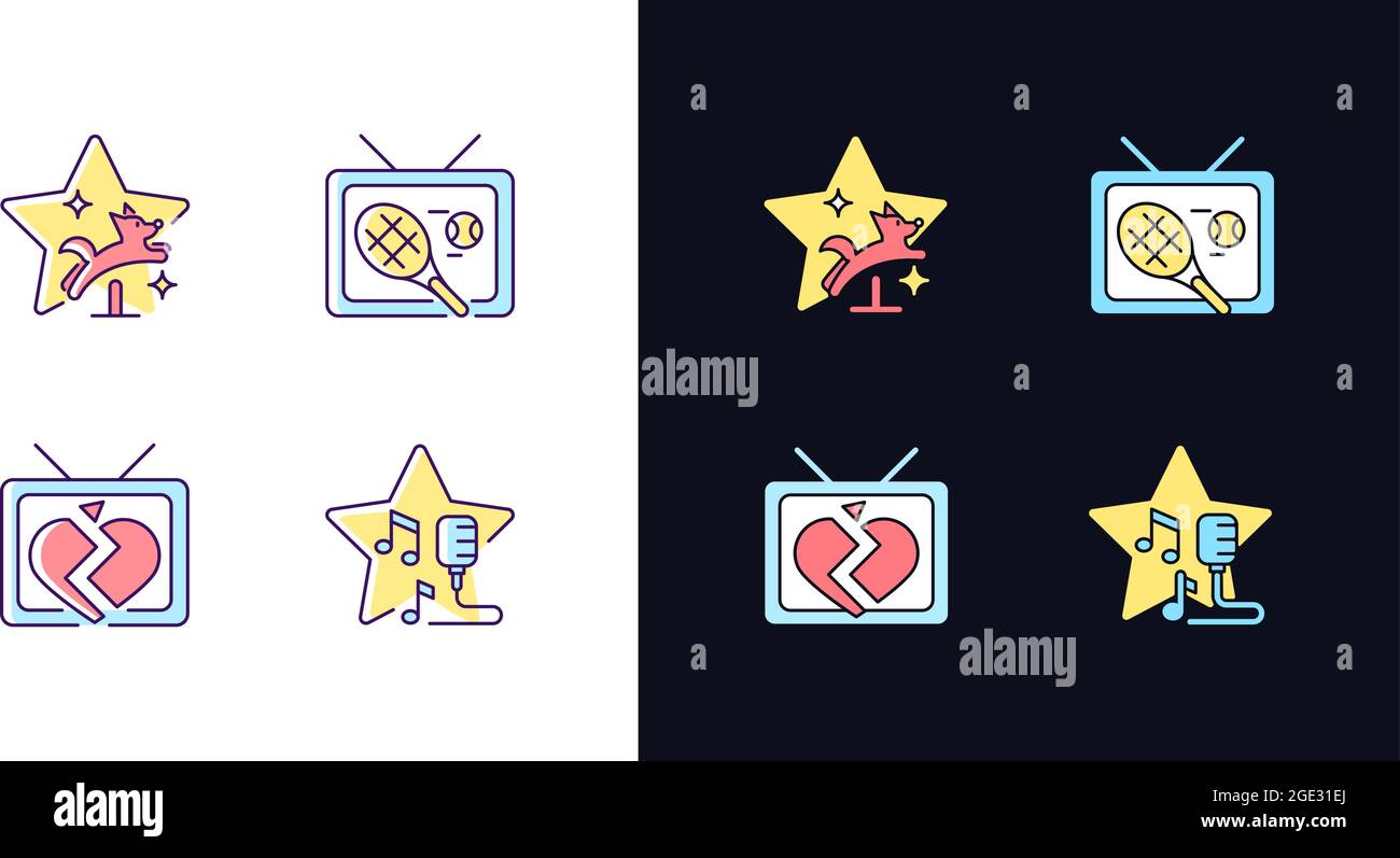 Television series genres light and dark theme RGB color icons set Stock ...