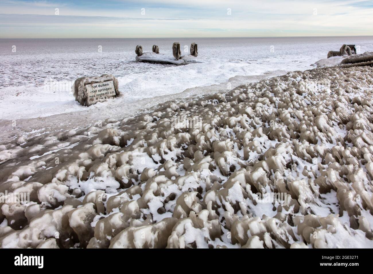 The Netherlands, Edam, winter, frozen, frost, ice. Markermeer Stock ...