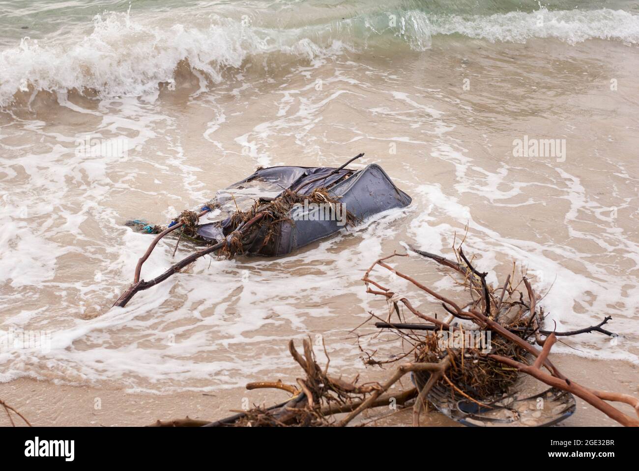 Filthy beach on the Mediterranean Sea in Israel, plastic bottles ...
