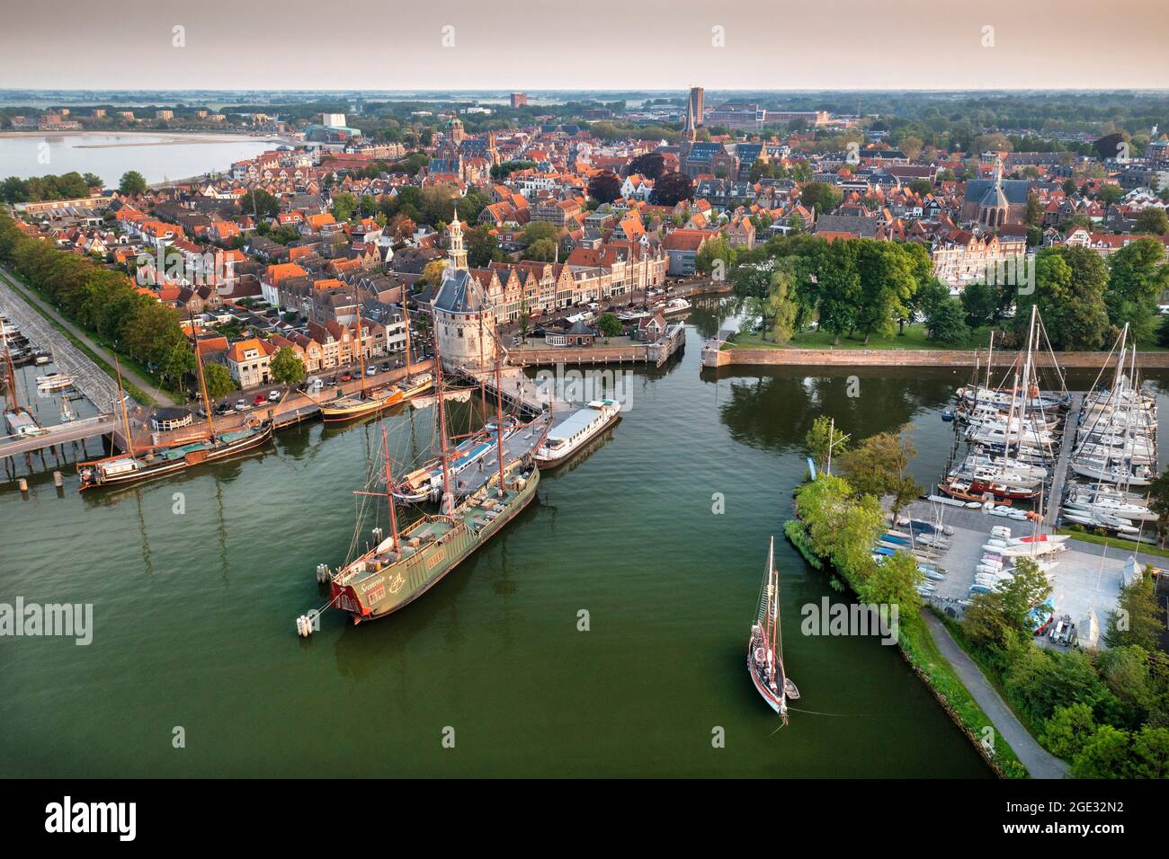 The Netherlands, Hoorn. Historic city center, harbour, tower called ...
