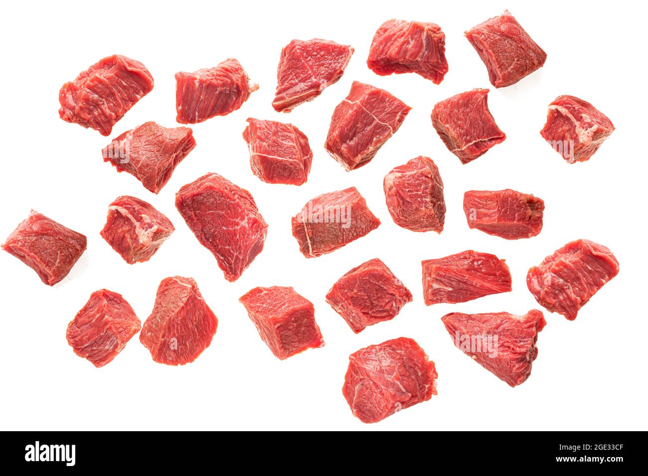Large pieces of beef meat on a white background of isolate. sliced red ...